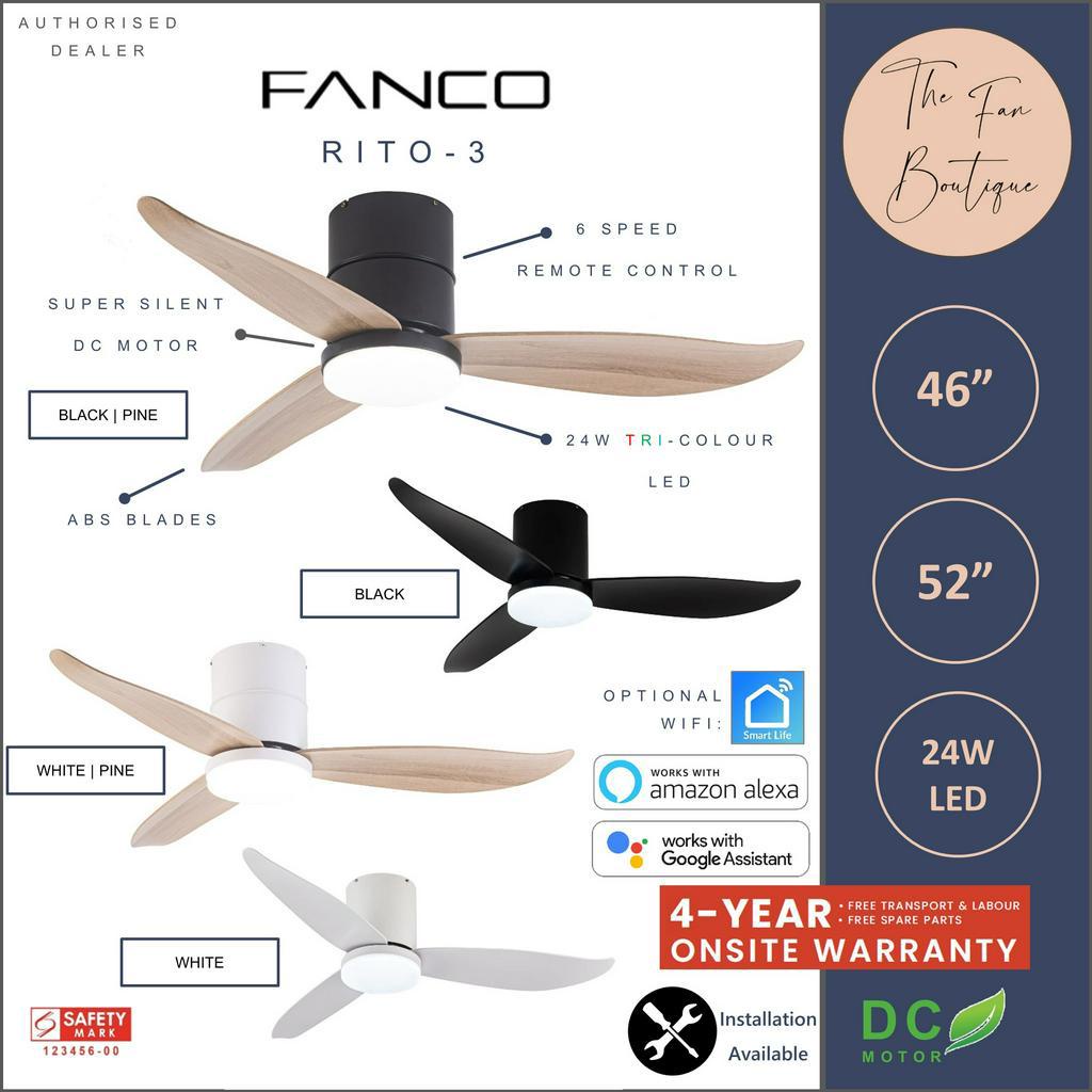 [NEW LAUNCH] FANCO RITO-3 46" | 52" Hugger Ceiling Fan with 24W LED ...