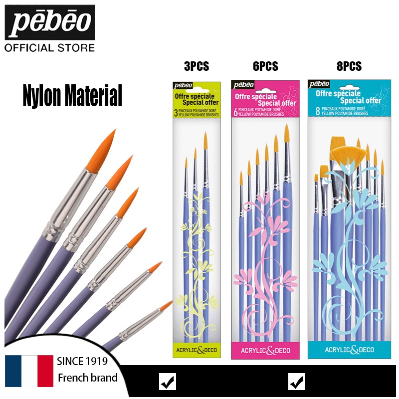 Pebeo Yellow Polyamide Brush Flat & Round 3pc/6pc/8pc | Shopee Singapore