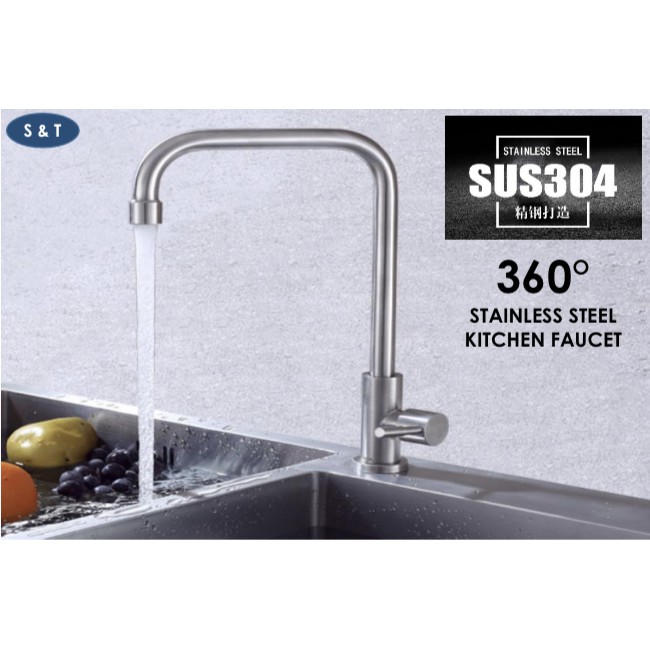 SUS304 Stainless Steel Kitchen Faucet Sink Tap Single Hole Cold Water ...