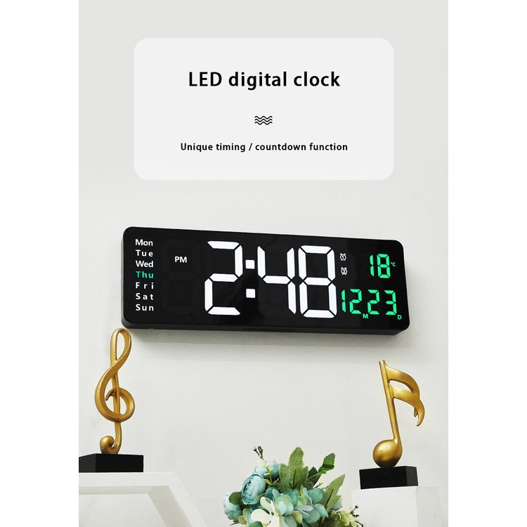 Remote Control Large Electronic Wall Clock Temp Date Power Off Memory ...