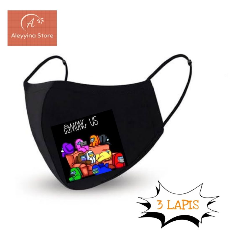 PRIA KATUN HITAM Duckbill Fabric Mask 3ply Character AMONG US Black Men ...