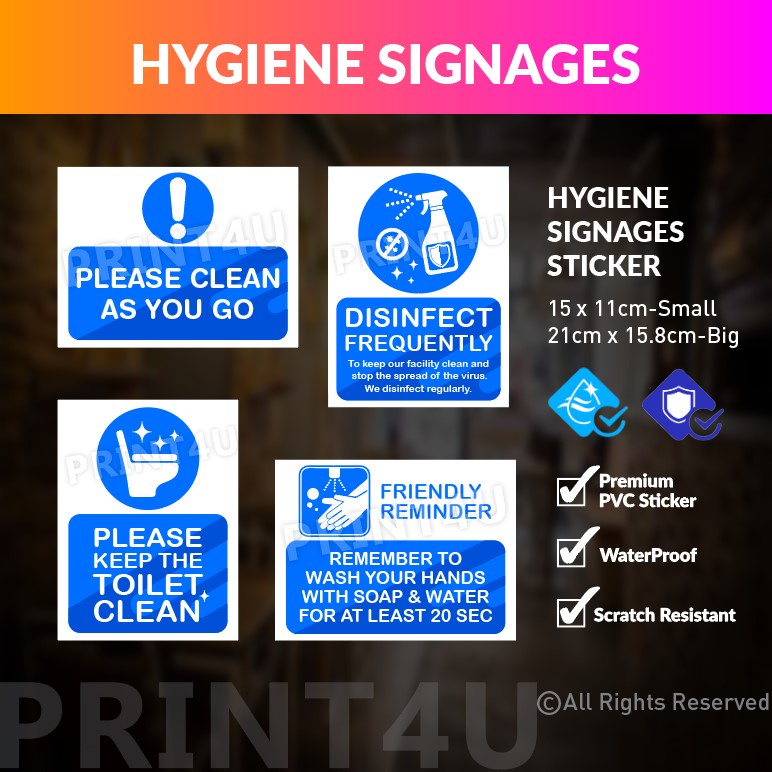 PRINT4U HYGIENE SIGNAGES STICKER WASH HAND | KEEP CLEAN | SANITISE HAND ...