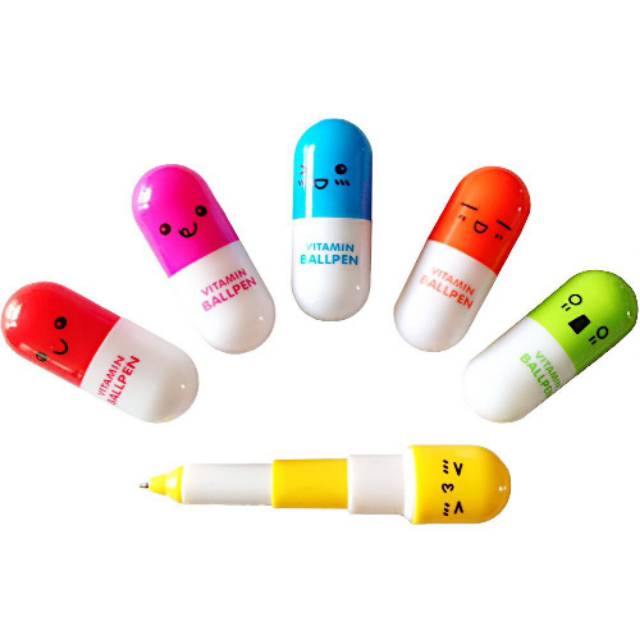 Capsule Pen/VITAMIN BALLPEN/VITAMIN BALLPEN/MINI PULPEN/ EMOTICON Image ...