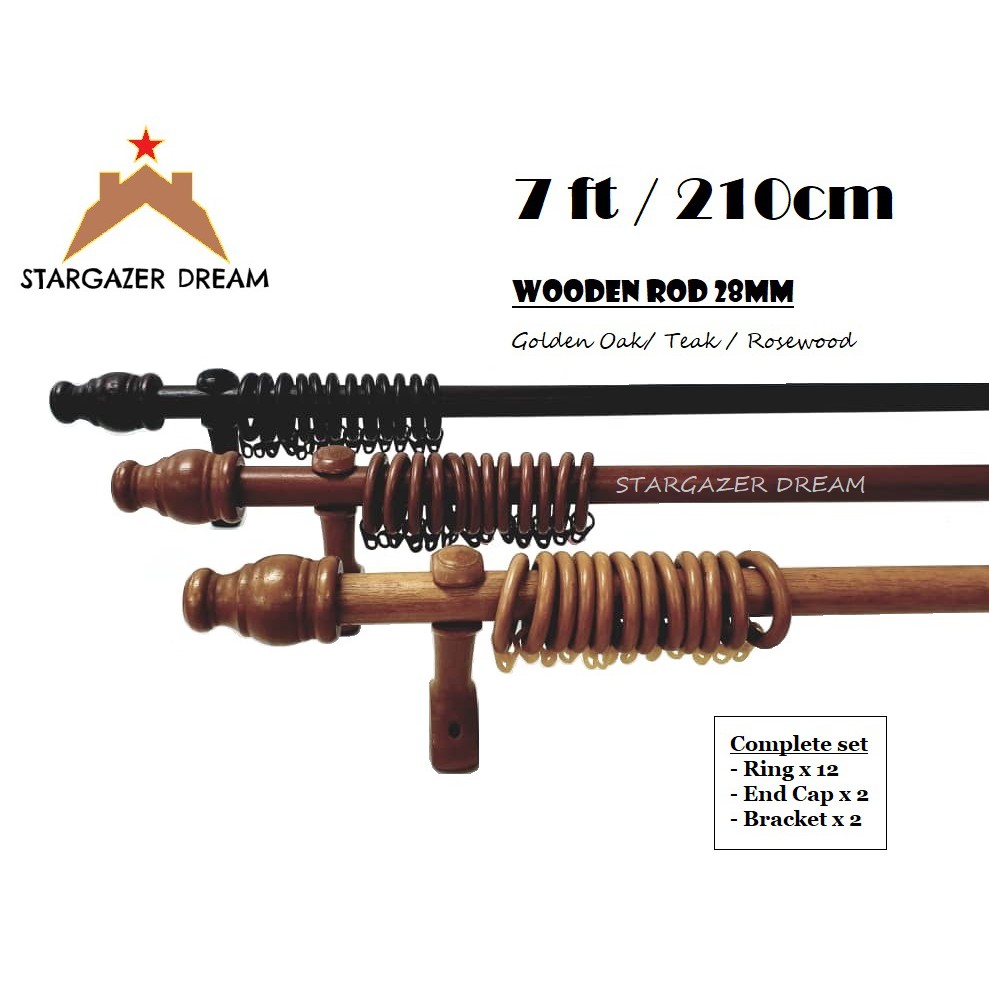 Wooden Curtain Rod 28mm 7ft - No joint (Full set) / Kayu Langsir ...