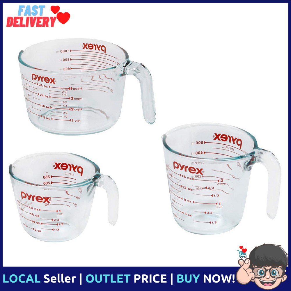 Pyrex 3-Piece Glass Measuring Cup Set, Clear | Shopee Singapore