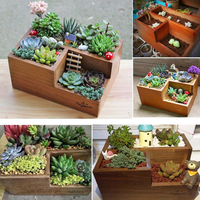 LIVI Wooden Garden Herb Planter Trough Pot Succulent | Shopee Singapore