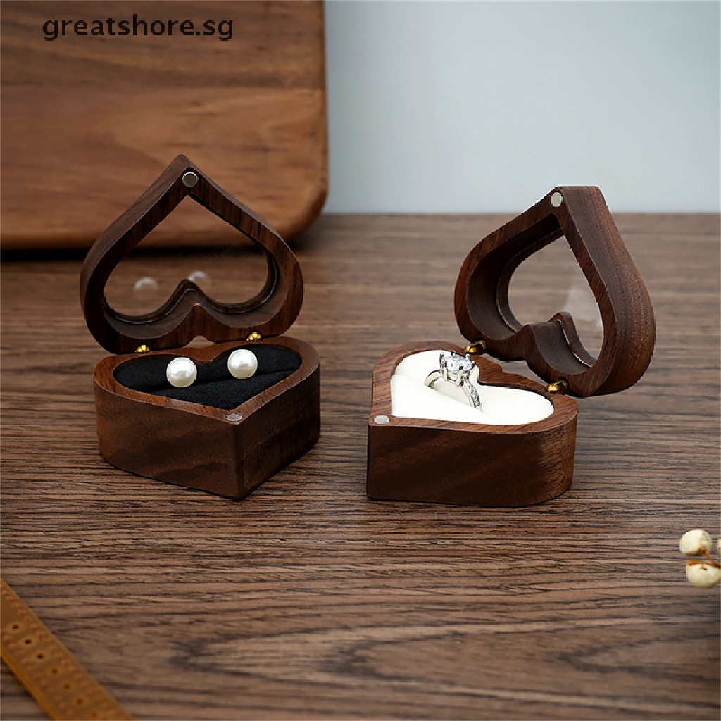 greatshore Heart Walnut Ring Box Proposal Engagement Ring Holder ...