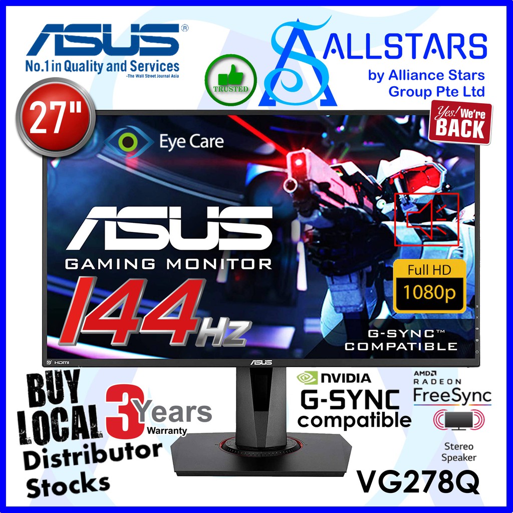 ASUS VG278Q Gaming Monitor - 27 inch, Full HD, 1ms, 144Hz, G-SYNC ...