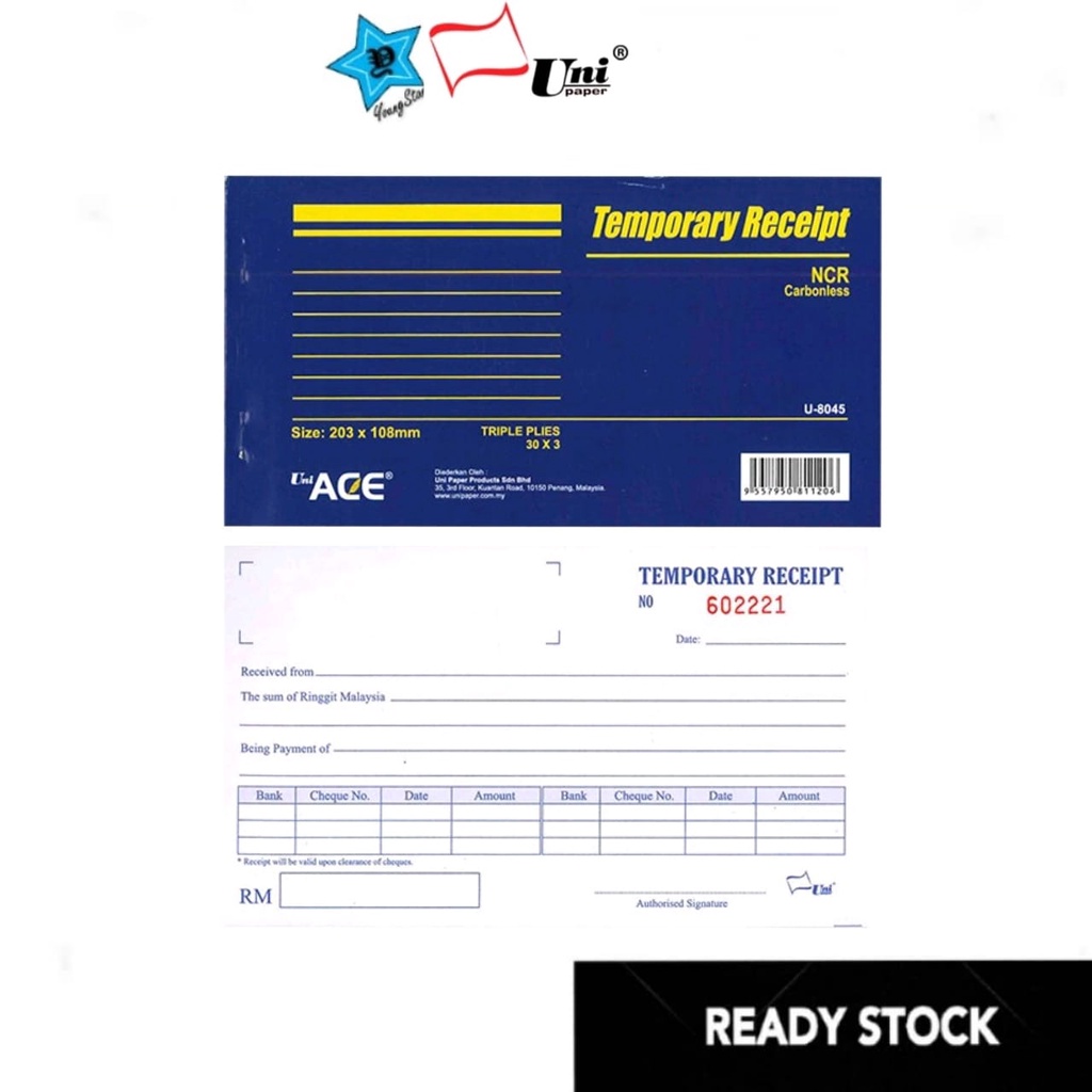 Uni Paper Uni Ace Temporary Receipt Book 30's x 3Ncr ( U-8045 ...