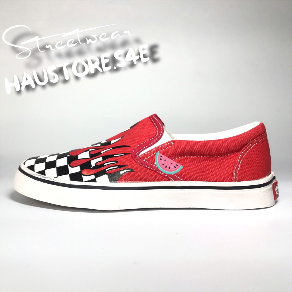 Red Fire Checkered Lazy V Slip On Shoes, full Box, tag with free Socks ...