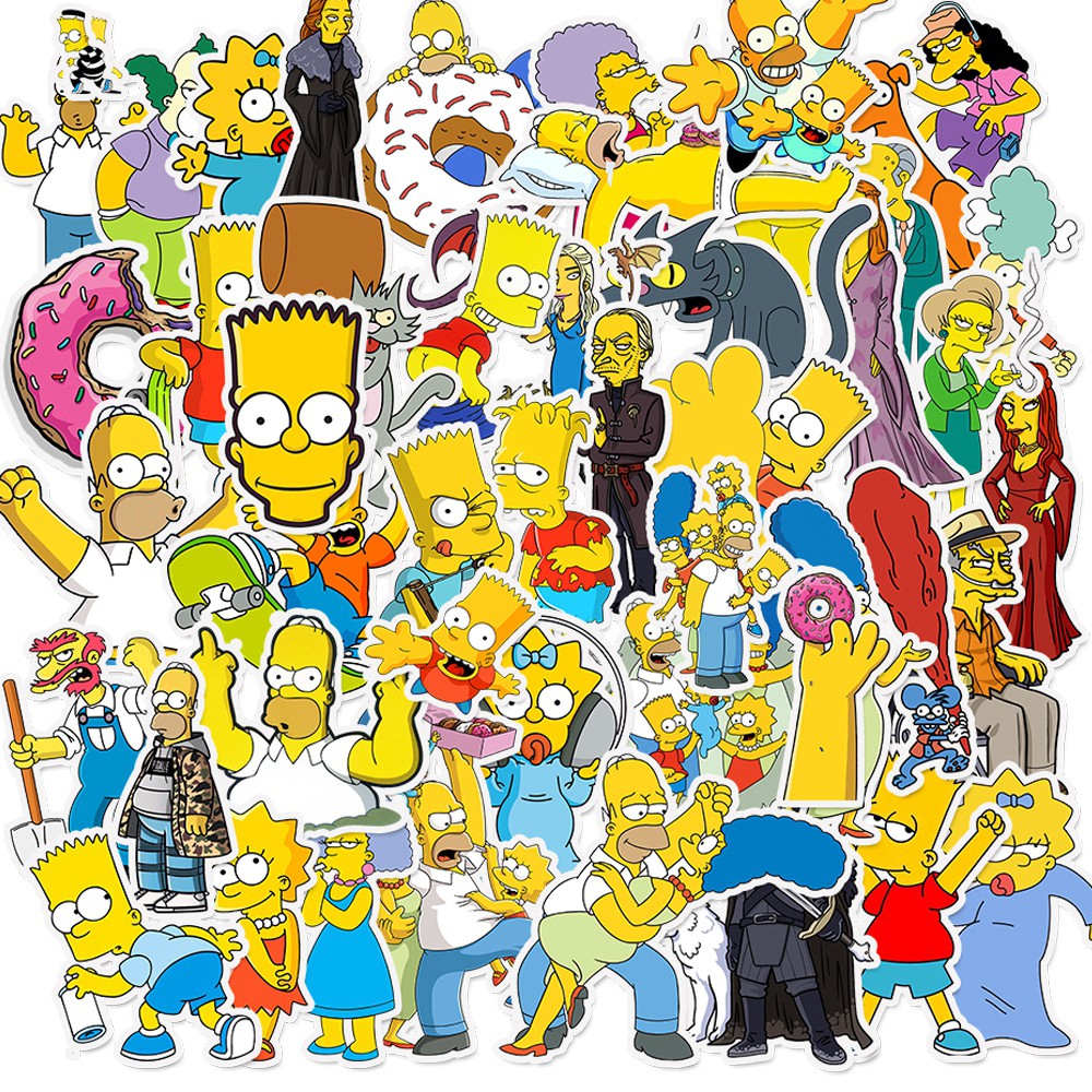 50 Pcs Cartoon Simpson Waterproof Sticker Skateboarding Snowboard Retro ...