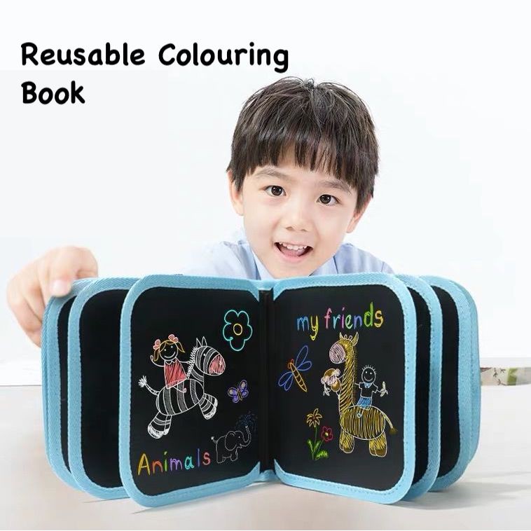 Children Reusable Multi Page Colouring Book with 6pc Color Pens ...