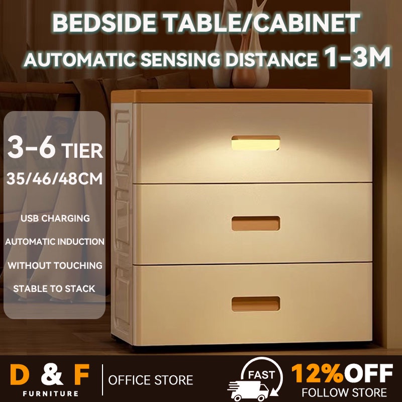 DF Bedside Table With Automatic Induction Lighting Storage Cabinet ...
