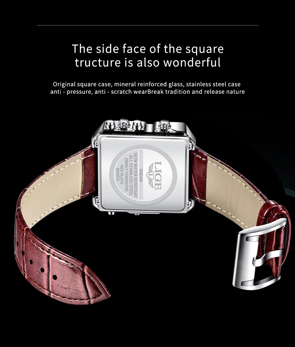 LIGE New Men Digital Watch Creative Square Stainless steel Fashion ...