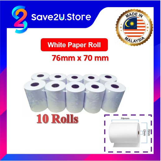 High White Paper Roll 57mm x 60mm / 76mm x 60mm / 76mm x 70mm (10 Rolls ...