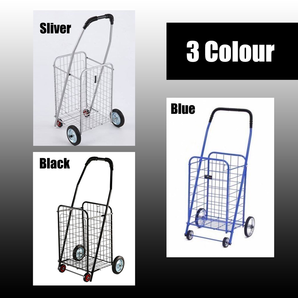 Black Silver 208S 4 Wheel Hand Groceries Trolley Aluminium Space Saving ...