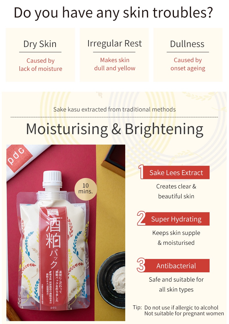 Japan pdc Wafood Made Sake Kasu Sake Lees Wash Off Mask, 170g | Shopee ...