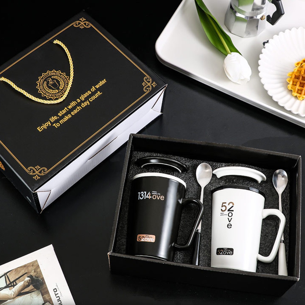 {SG} 400ml Coffee Couple Mug Set with Gift Bag Couple Gift Ceramic ...