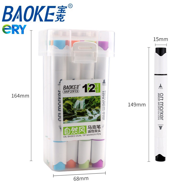 Oil Based Dual Tip 12-color Marker Set - Baoke MP2913-12 | Shopee Singapore