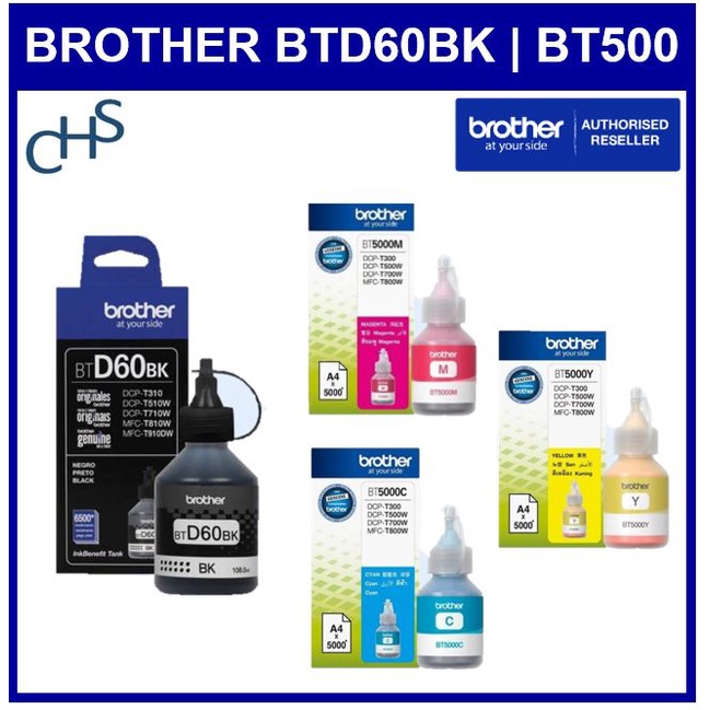 Brother Bottle Ink BTD60BK Black BT5000C Cyan BT5000M Magenta BT5000Y ...