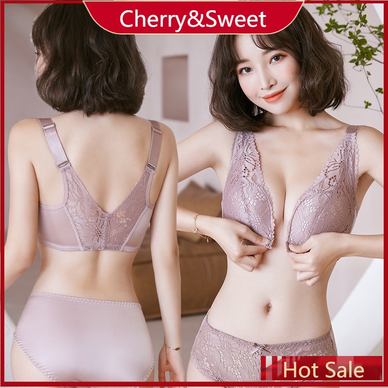 Sexy Lace Beautiful Back Front Buckle Underwear Women Adjustable Strap No Steel Ring Gathered ...