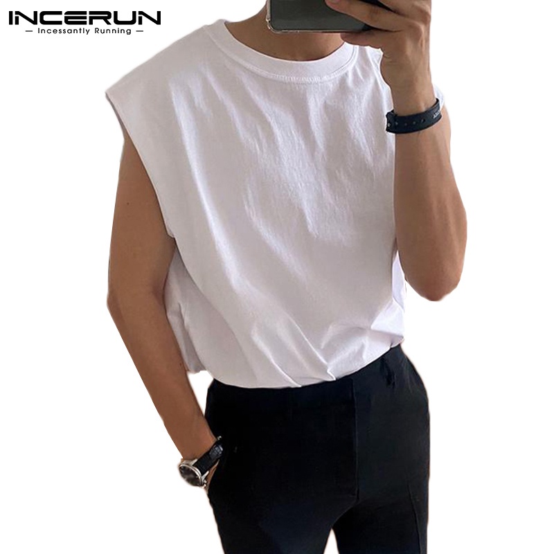 INCERUN Men Casual Fashion Sleeveless Round Neck Solid Color Knitting ...