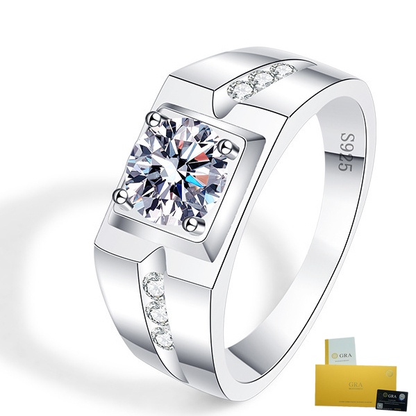 [with Gra Certificate] S925 Silver Luxury Men's Ring Classic Moissanite ...