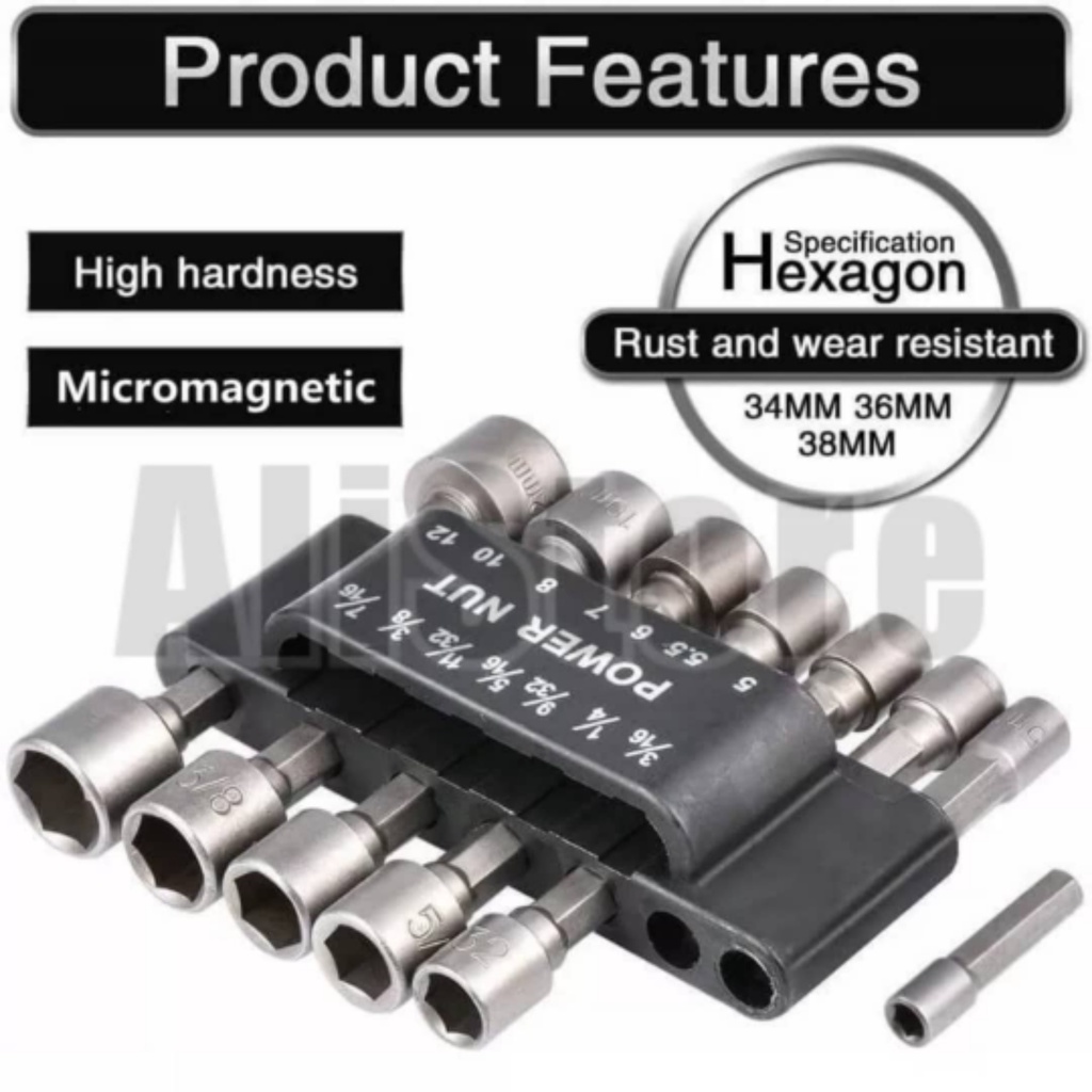 ALi 9pcs/14pcs Power Nut Driver Drill Bit Set 5-13mm Hexagonal Shank ...