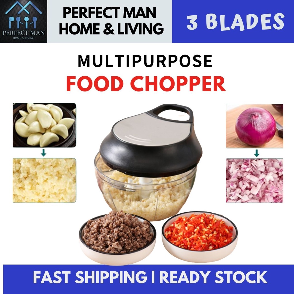 [LKY]Manual Food Chopper Portable 3 Blades Manual Pull String for ...