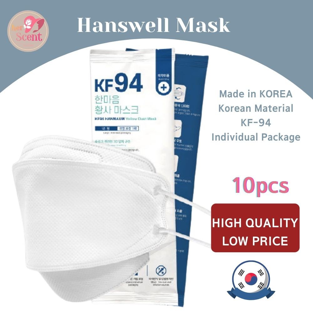 [KF94] Hanswell Korea Mask 10pcs Individual Packaging 3ply 3D Structure Breathable KFDA approved ...