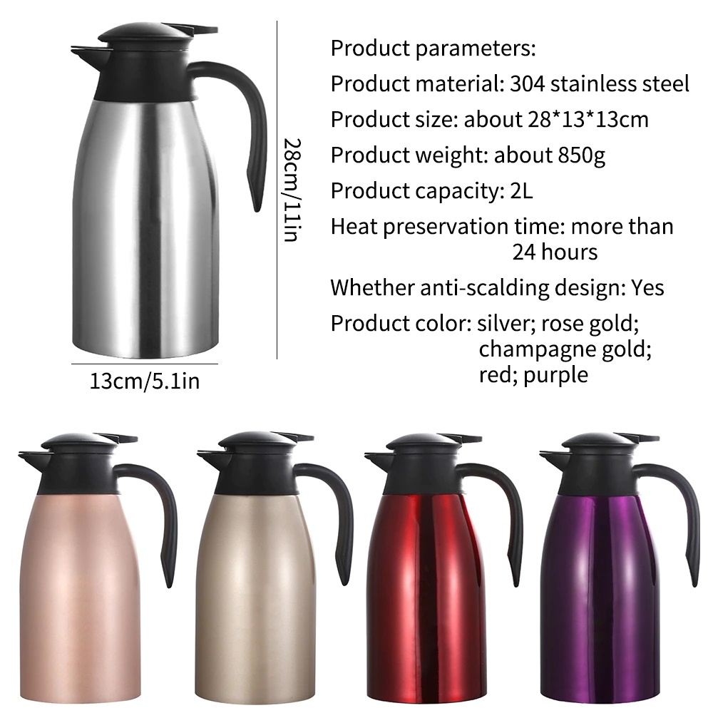 🇸🇬 Stainless Steel Thermal Flask Vacuum Insulated 2000ML 2L Coffee Tea ...