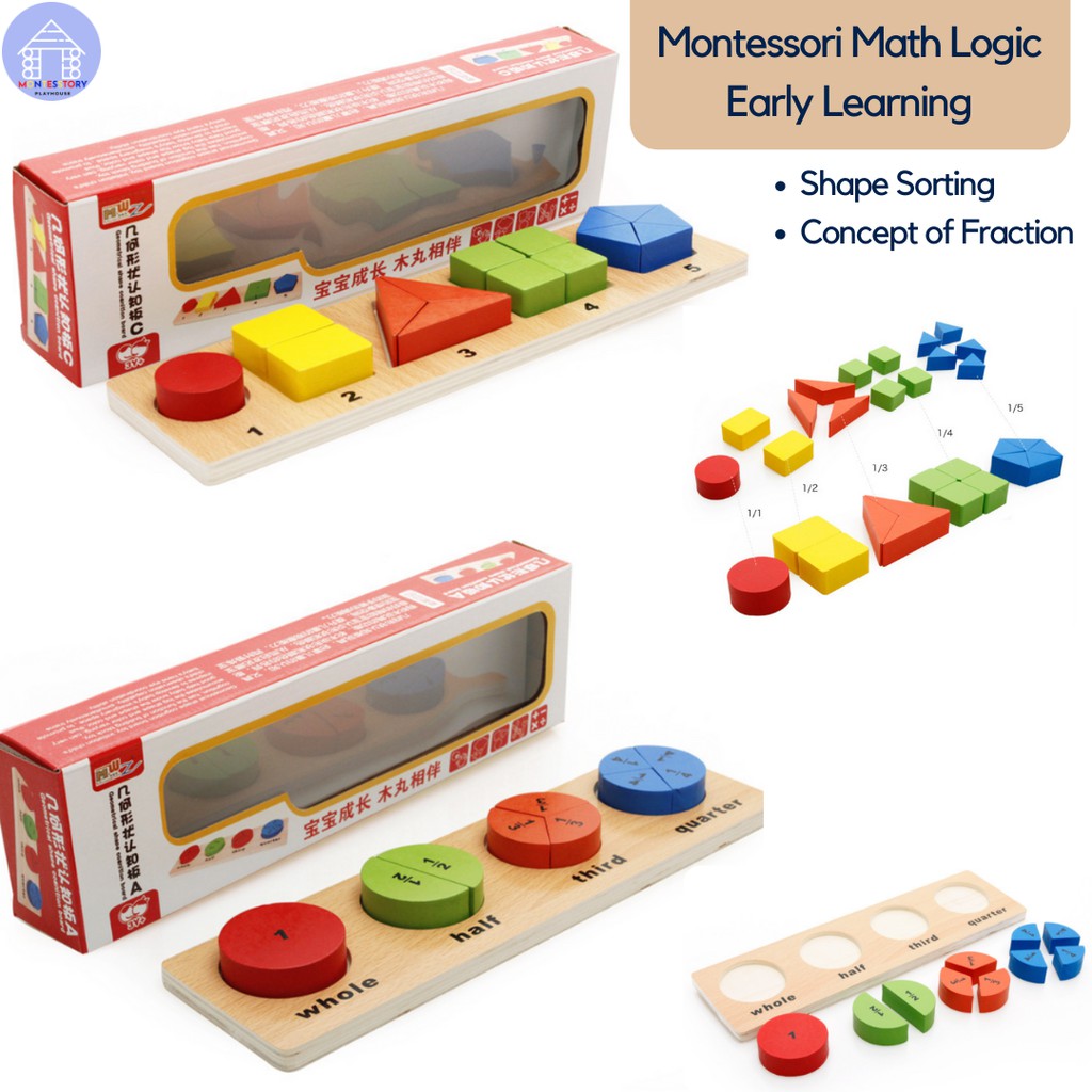 🇸🇬Montessori Mathematics Learning Material Shape Sorting Fraction ...