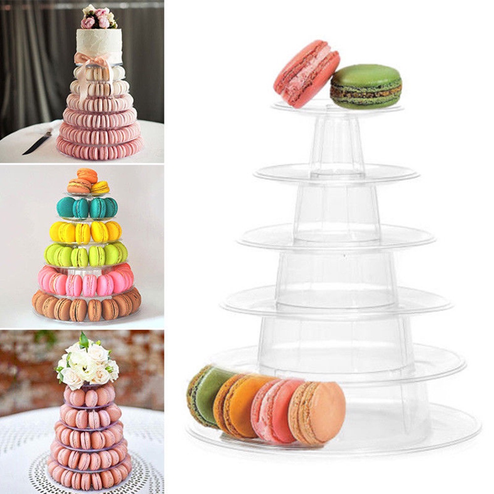 6 Tier Round Macaron Tower Cake Stand, PVC Tray, Display Shelf For ...