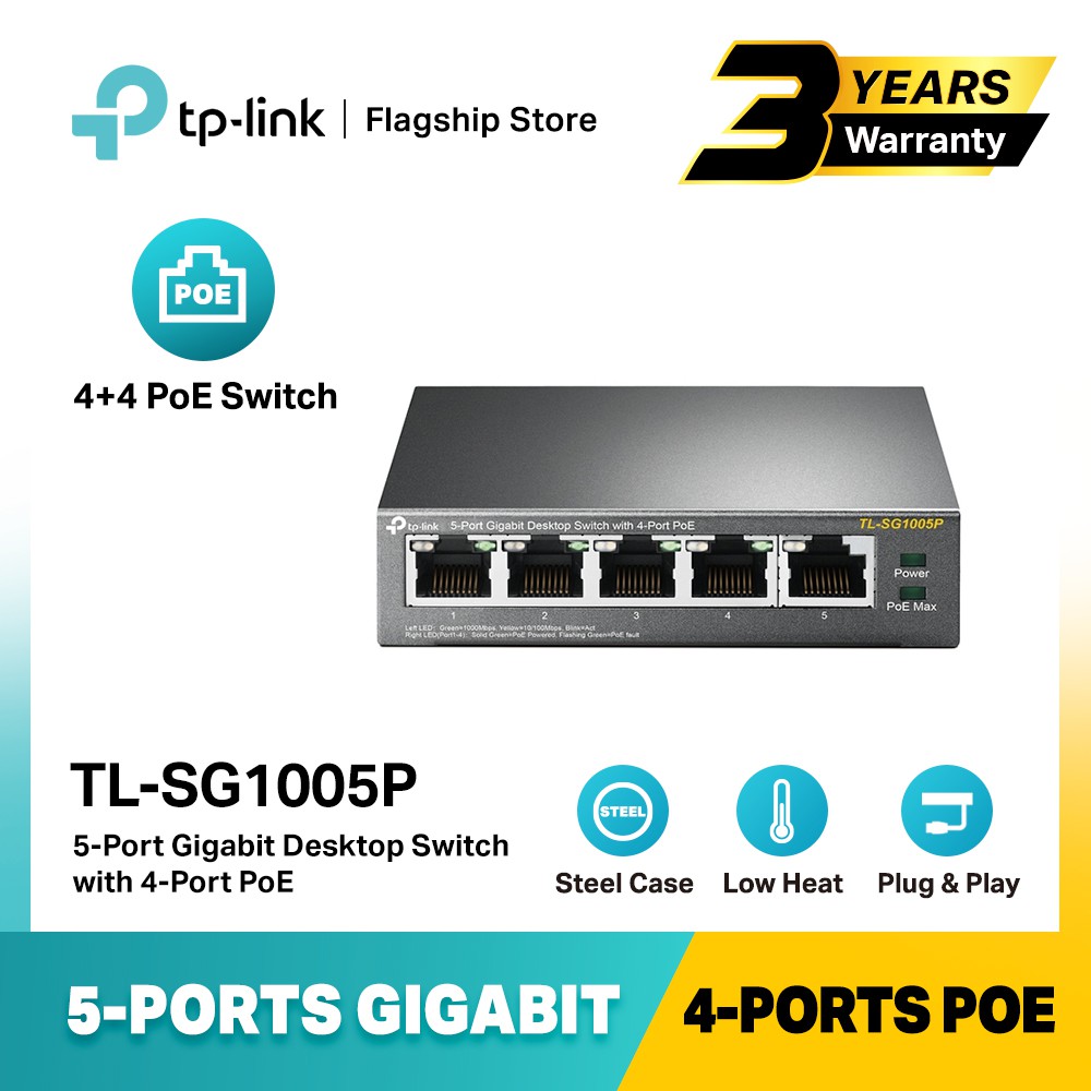 TP-Link 5-Port Gigabit Desktop Network Ethernet LAN TL-SG1005P Switch ...