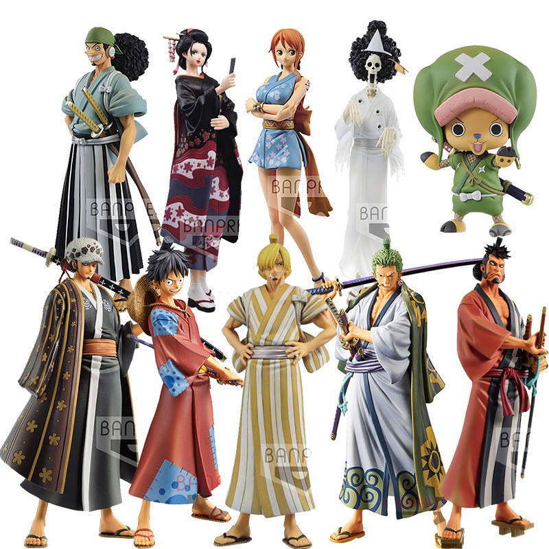 16CM One Piece Wano Country Luffy Sanji Zoro Usopp Nami Anime Figures ...