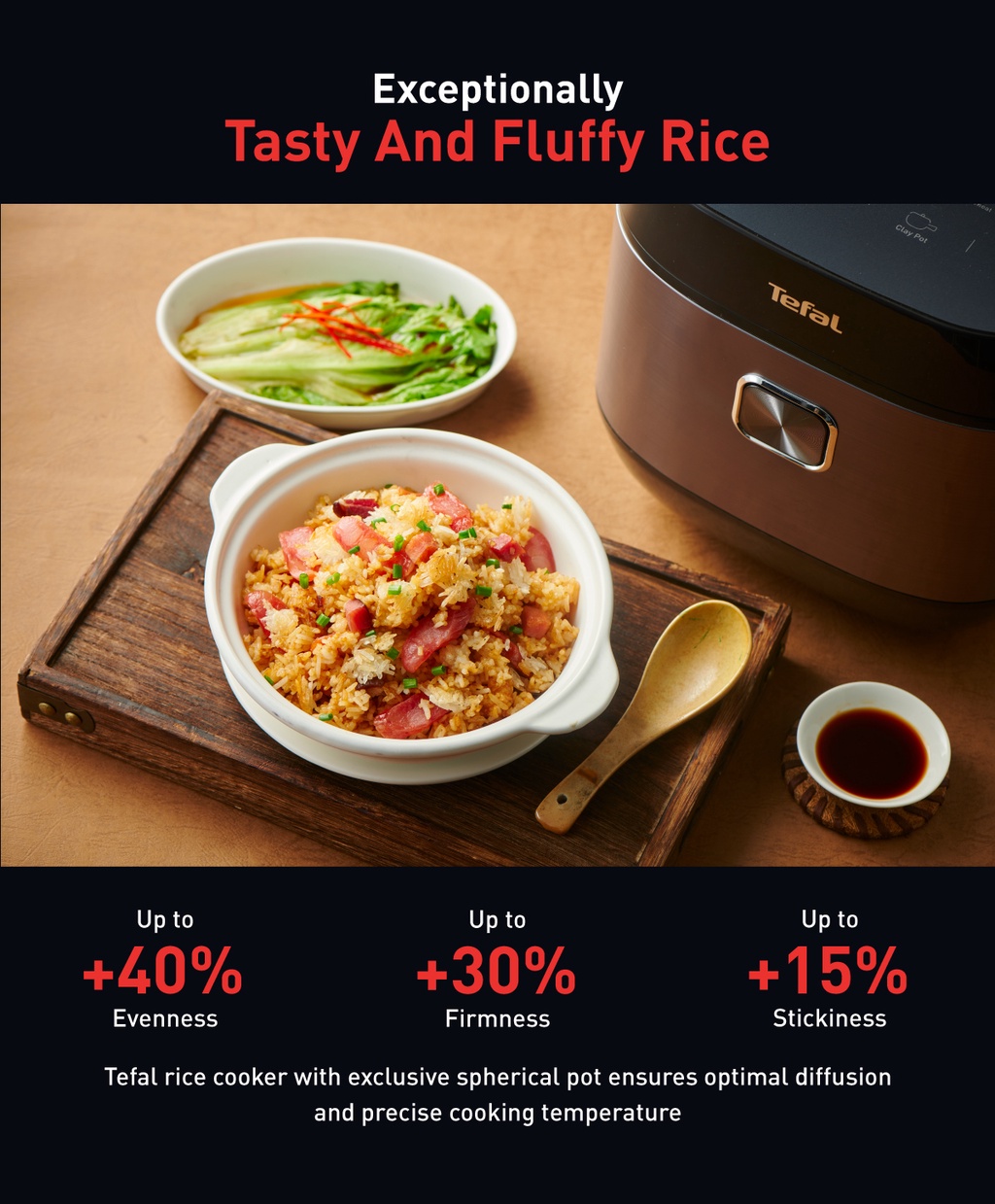 Tefal Delirice Plus Fuzzy Logic Spherical Pot Rice Cooker 1.8L RK776B – 14 Programmes, AI, 12H ...