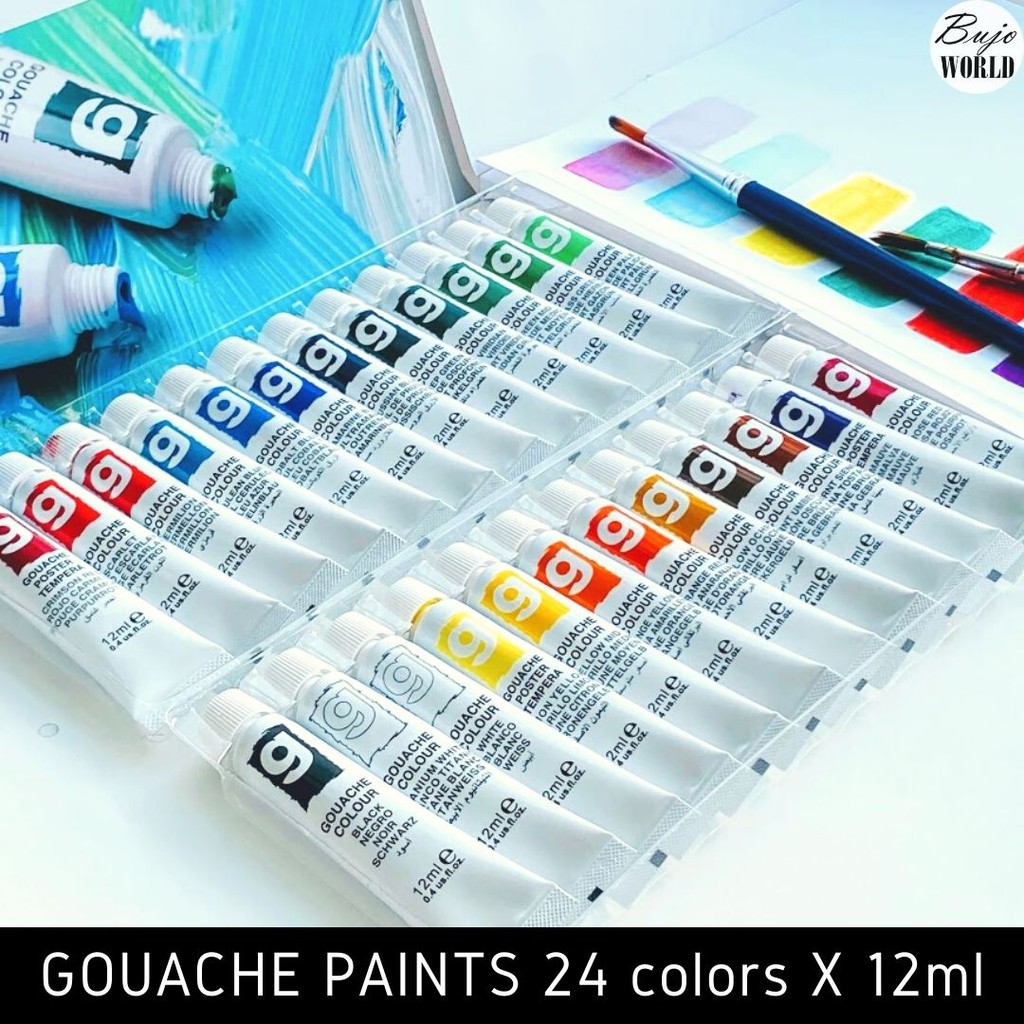 Gouache 24 Colors 12ML Paint Tubes Set - BujoWorld Painting Artist Draw ...