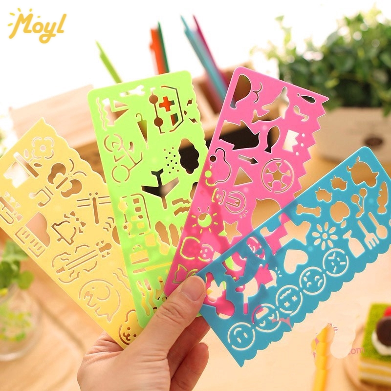 4Pcs Cartoon Drawing Ruler Candy Color Plastic Children Art Ruler ...
