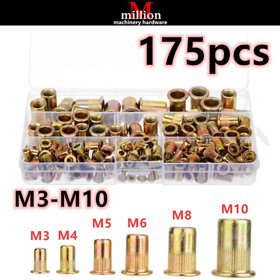 175pcs/set M3 M4 M5 M6 M8 M10 Rivet Nut Steel Rivet Nut Threaded Insert ...