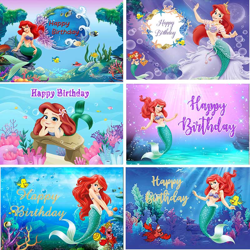 Princess Mermaid Ariel Birthday Backdrop Photography Baby Shower Kids ...