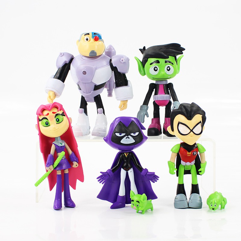 5Pcs/set Teen Titans Go Robin Cyborg Beast Boy Raven Starfire Action ...