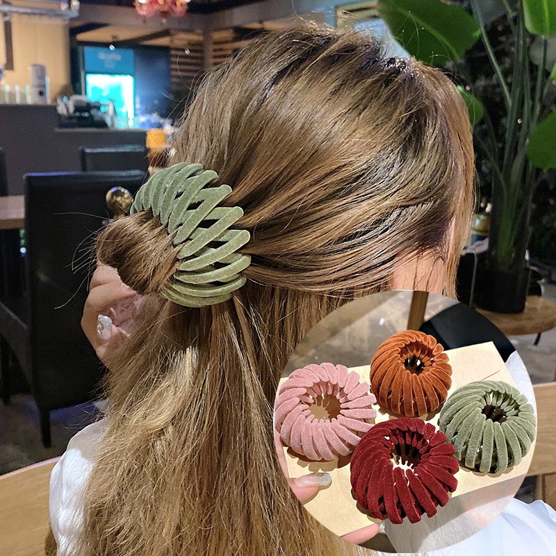 Retractable Hair Bun Holder Tool Velvet Bird's Nest Fluffy Hair Rope ...