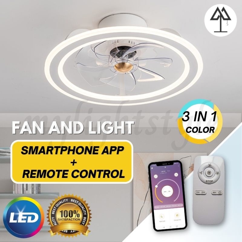 *SMARTPHONE APP + REMOTE CONTROL* CEILING FAN WITH LIGHT 3 COLOR LED ...