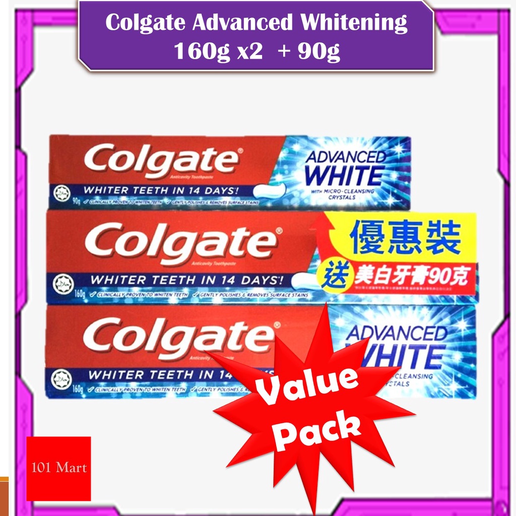 Colgate Advanced Whitening Value Pack Toothpaste 2x 160g+90g | Shopee ...