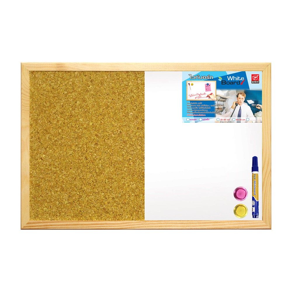Robin Magnetic Whiteboard Mixed Cork Wooden Edge 40x60 cm. | Shopee ...