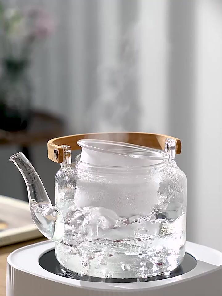 1100ml Glass Steaming TeaPot Large Capacity Boiling Tea Pot Bamboo ...