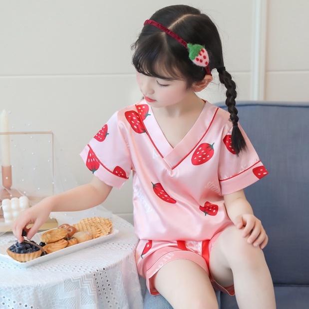 Kids Pyjamas Children Sleepwear Kawaii Short Sleeve Satin Silk Nighty ...