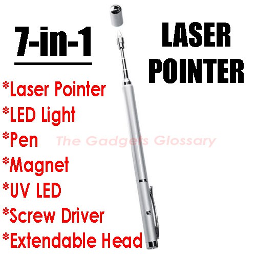 7-in-1 Extendable Laser Pointer UV LED Light Pen Flashlight Magnet ...