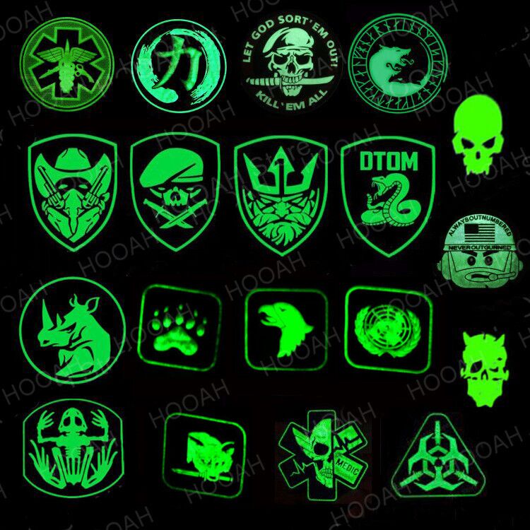 Velcro PVC Patch Glow In Dark Rubber Patches Military Hook Back Swat ...