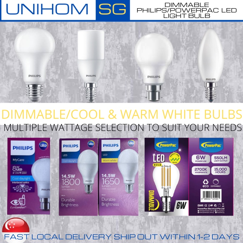UnihomSG [ReadyStock] Philips / PowerPac Dimmable LED Light Bulb E27 ...